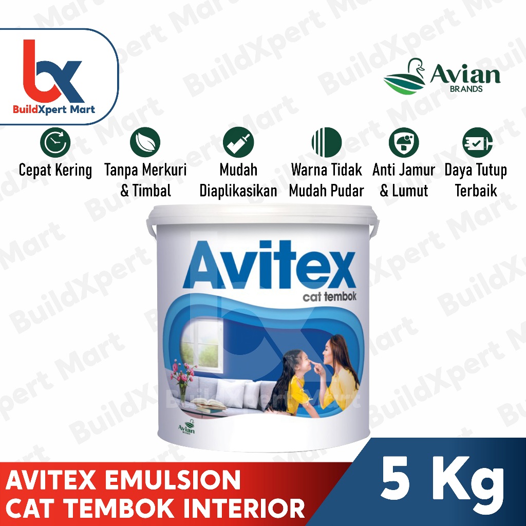 Jual Avitex Emulsion 5 kg Cat Tembok Interior Cepat Kering Anti Jamur ...