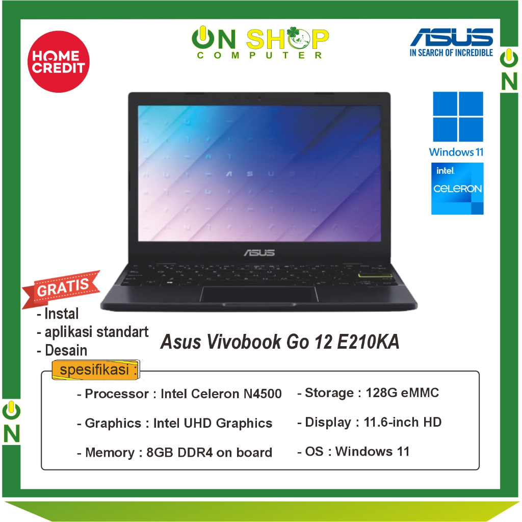 Jual Laptop Asus Vivobook Go 12 E210KA Celeron N4500 8GB DDR4 128GB W11 ...