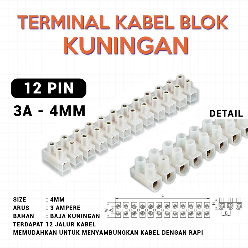Jual Terminal Kabel Blok Krustin Kuningan 12 PIN 4MM 3A Plastik ...