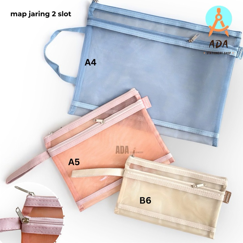 Jual (1 pc) Zipper Document Bag 2 slot 1825/ map jaring 2 slot/ a4 ,a5 ...