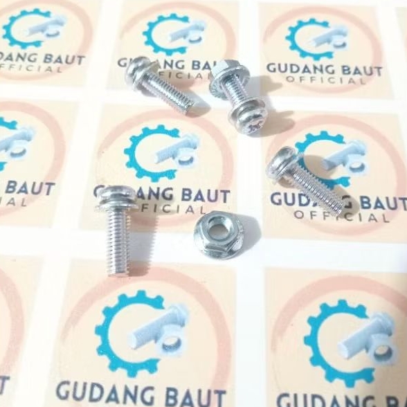 Jual ( Paket 10 Biji ) Baut Jp + Ring Nempel 5x15 Set Mur Flange M5 | Shopee Indonesia