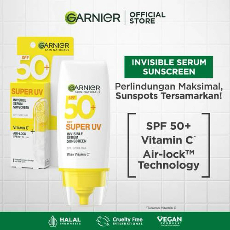 Jual Garnier Super UV Invisible Serum Sunscreen SPF 50+ PA++++ dengan Vitamin C | Shopee Indonesia