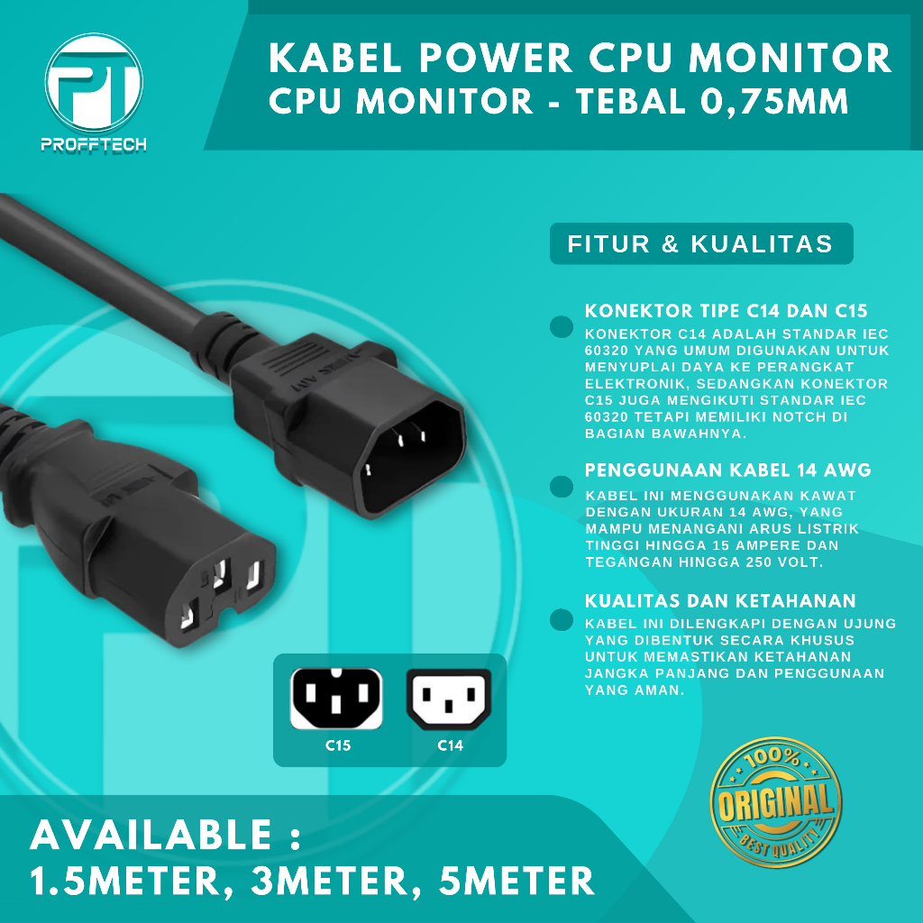 Jual Kabel power CPU monitor atau CPU UPS.ketebalan 0.75 ml. 5 meter ...
