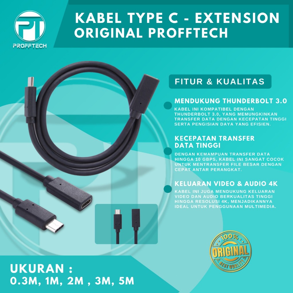 Jual KABEL TYPE C - EXTENSION, ORIGINAL PROFFTECH - 2 Meter | Shopee ...