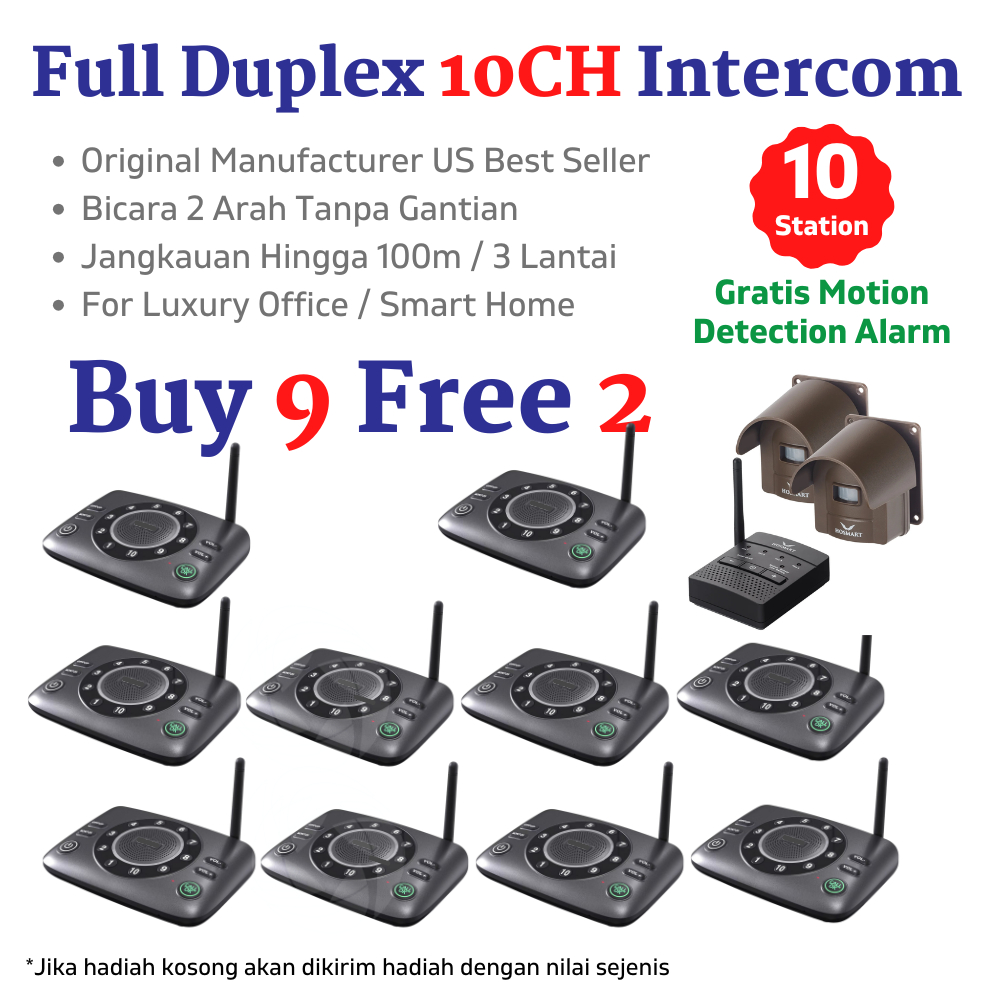Jual [Paket Hemat 10 Pcs] THE 10CH Ultimate Full Duplex Wireless Intercom 10 Station - Interkom ...