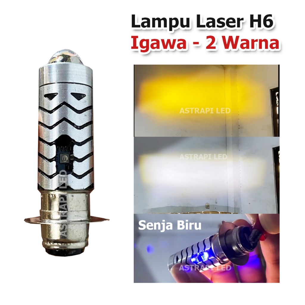 Jual Lampu Laser H6 LED Igawa 2 Mode Warna Putih Kuning Plus Senja PNP Motor Bebek Matic AC DC ...