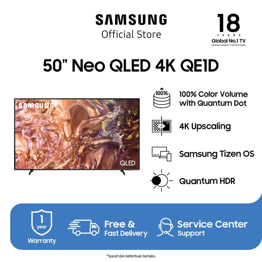 Jual Samsung 50" QLED 4K QE1D Smart TV | 100% Quantum HDR | AirSlim ...