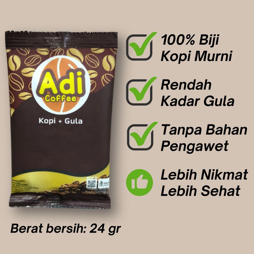 Jual Kopi Sachet Premium Rendah Gula - Adi Coffee 100% Kopi Murni (24gr ...
