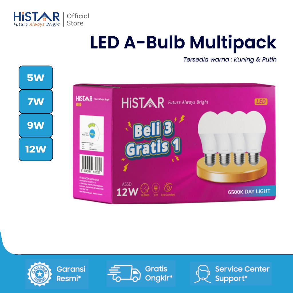 Jual Histar Lampu Bohlam LED A-Bulb Multipack Series 5-12W E27 170-240V ...