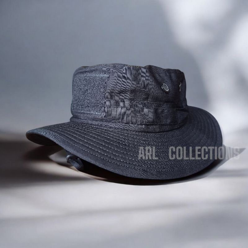 Jual topi rimba outdoor hitam polos tactical kawat caps velcro full ...