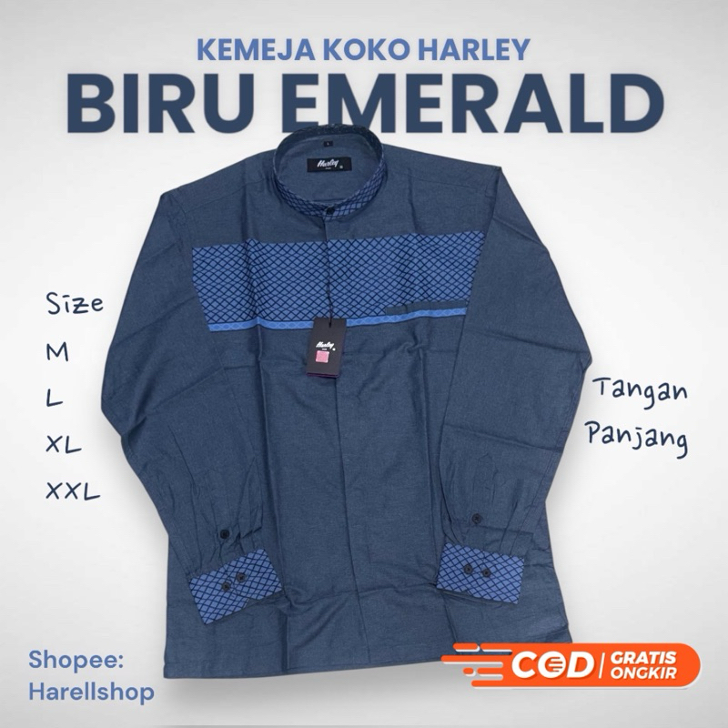 Jual Kemko Harley corak BIRU TUA EMERALD TANGAN PANJANG | Shopee Indonesia