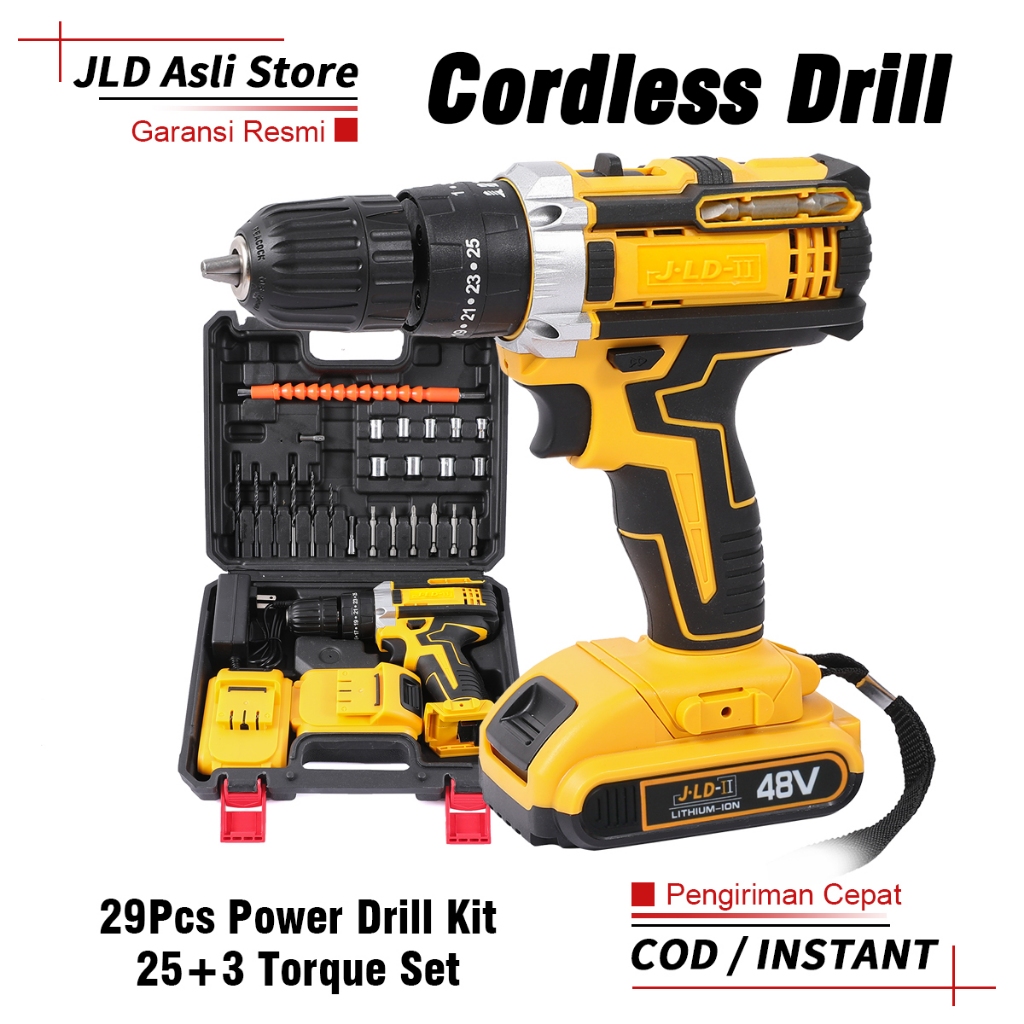 Jual JLD 48Vf Mesin Bor Baterai 2-Speeds Built-in Level Bor Cas jld 2 Bater Case 25+3 Bor ...