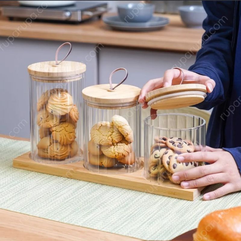 Jual INFORMA WHITNEY GLASS JAR SET OF 3 WITH TRAY// INFORMA TOPLES KACA ...