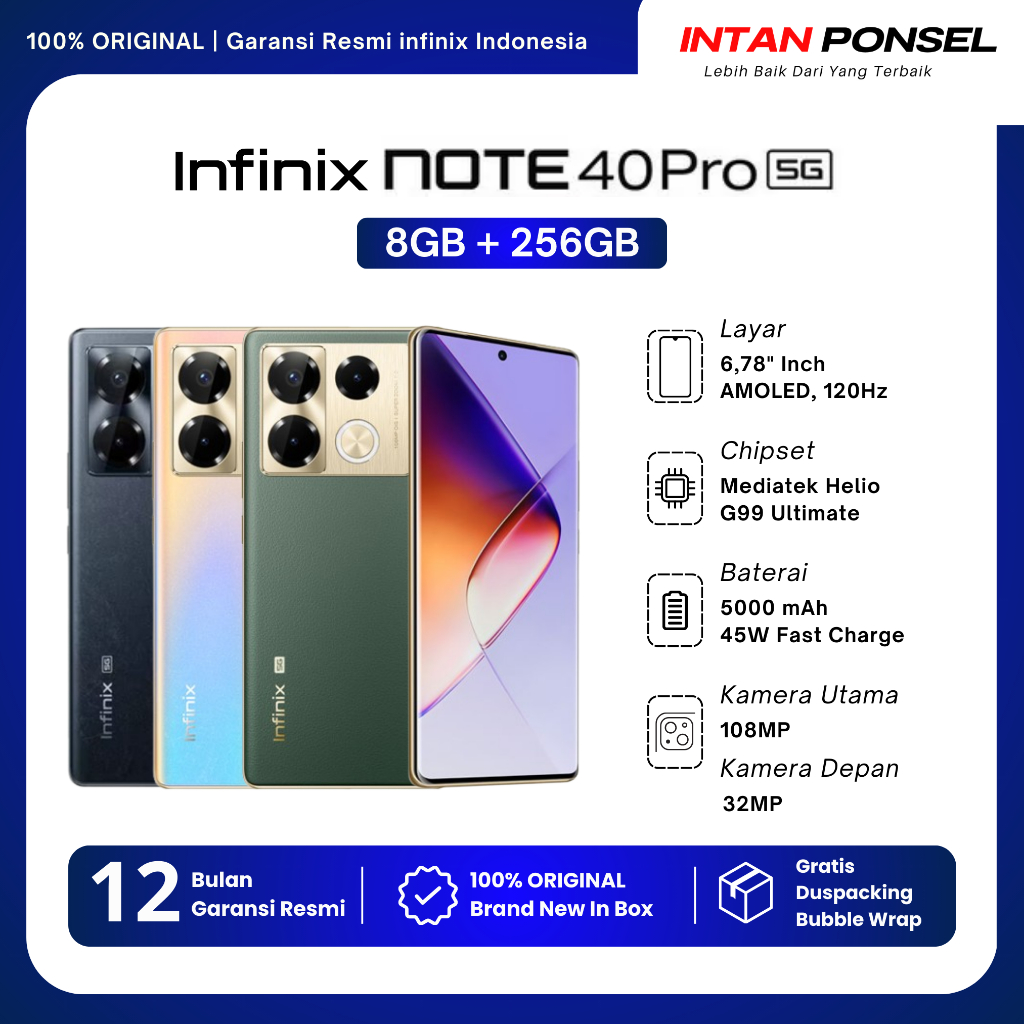 Jual Infinix Note 40 Pro 5G (8GB/256GB) Garansi Resmi Infinix Indonesia 1 Tahun | Shopee Indonesia