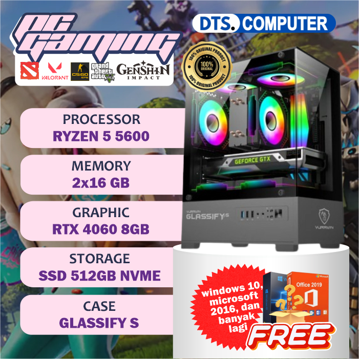 Jual Pc Gaming | Ryzen 5 5600 | RTX 4060 8GB | 512GB NVME | 32GB RAM | Shopee Indonesia