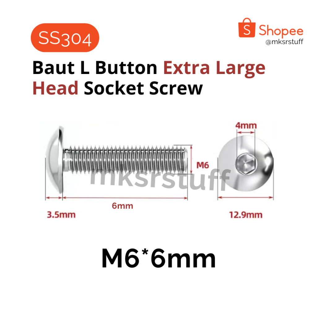 Jual M6 - Baut L Button Socket Screw Extra Large Head SS304 | Shopee Indonesia