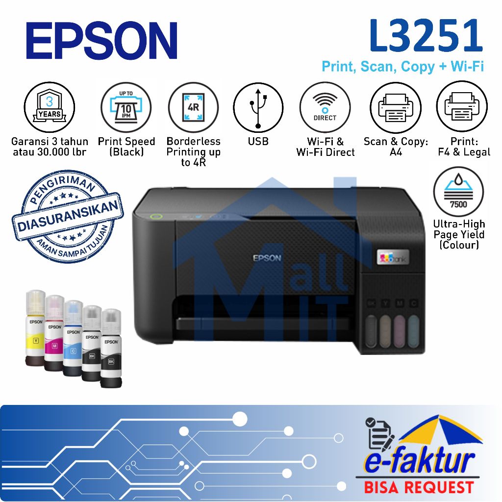 Jual MALLIT EPSON Printer Epson L3251 L-3251 L 3251 Print Scan Copy A4 Wireless WIFI Ecatalog ...