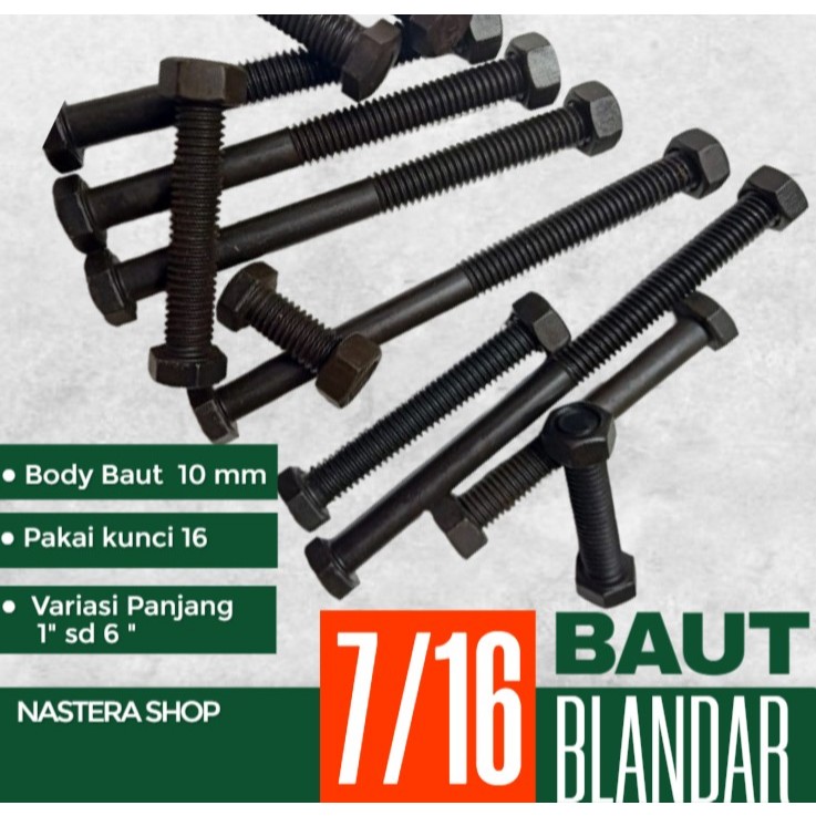 Jual Baut Blandar, Baut UNC 7/16 Baut Baja Panjang 3 - 16 cm Body 10mm ...