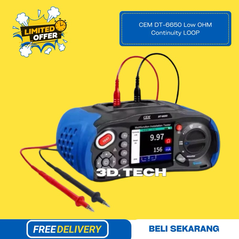Jual CEM DT-6650 Low OHM Continuity LOOP Resistance RCD Testing Digital ...