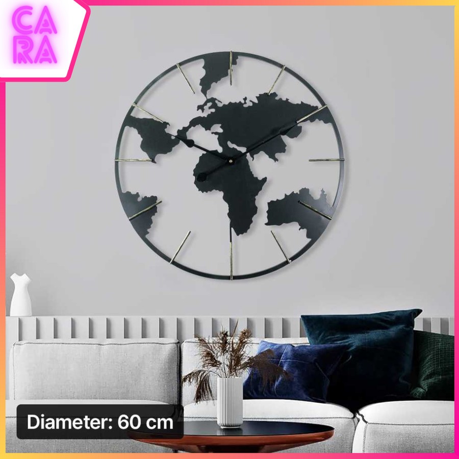 Jual Jam Dinding Besi Industrial Globe Peta Dunia Design Iron Silent ...