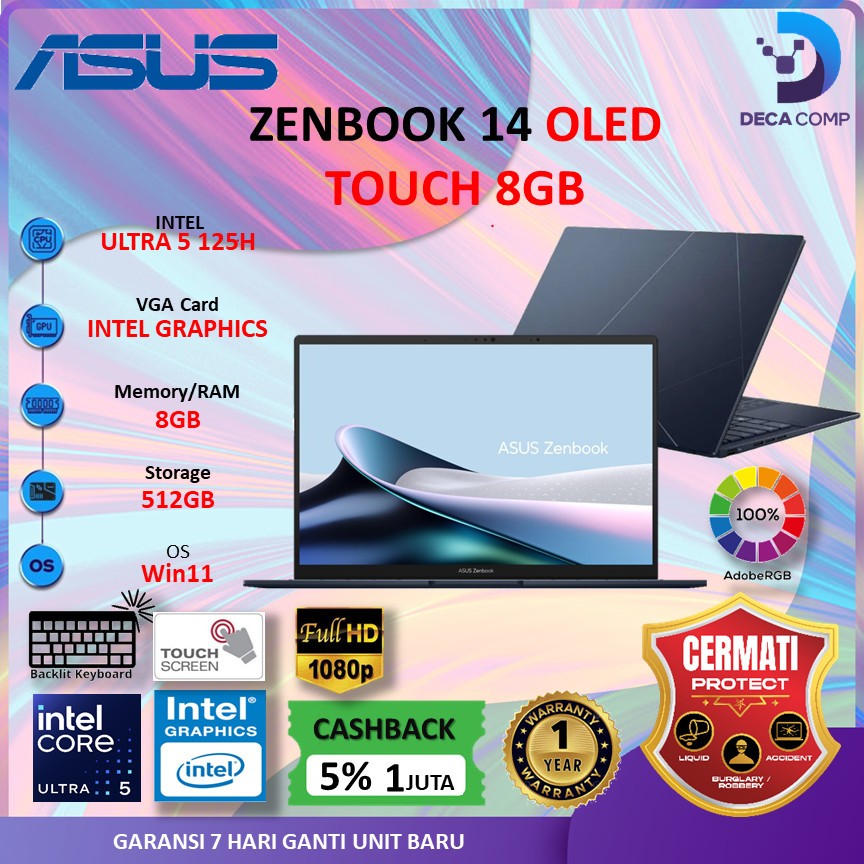 Jual ASUS Zenbook 14 OLED Q415MA/UX3405MA TOUCH CORE ULTRA 5 125H 8GB ...