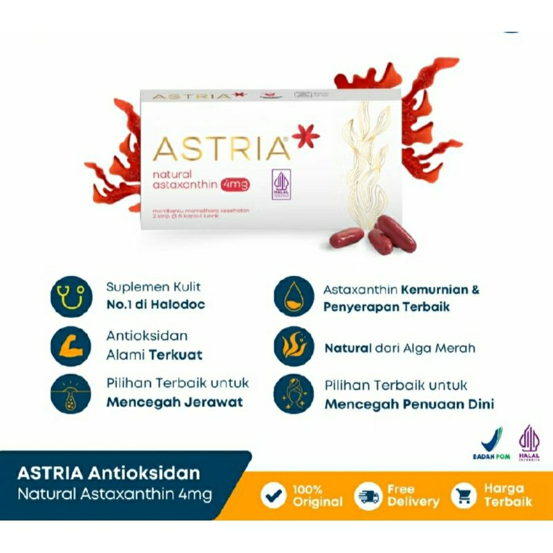 Jual Astria Suplemen Kesehatan dan Kecantikan Astaxantine Natural 4mg ...