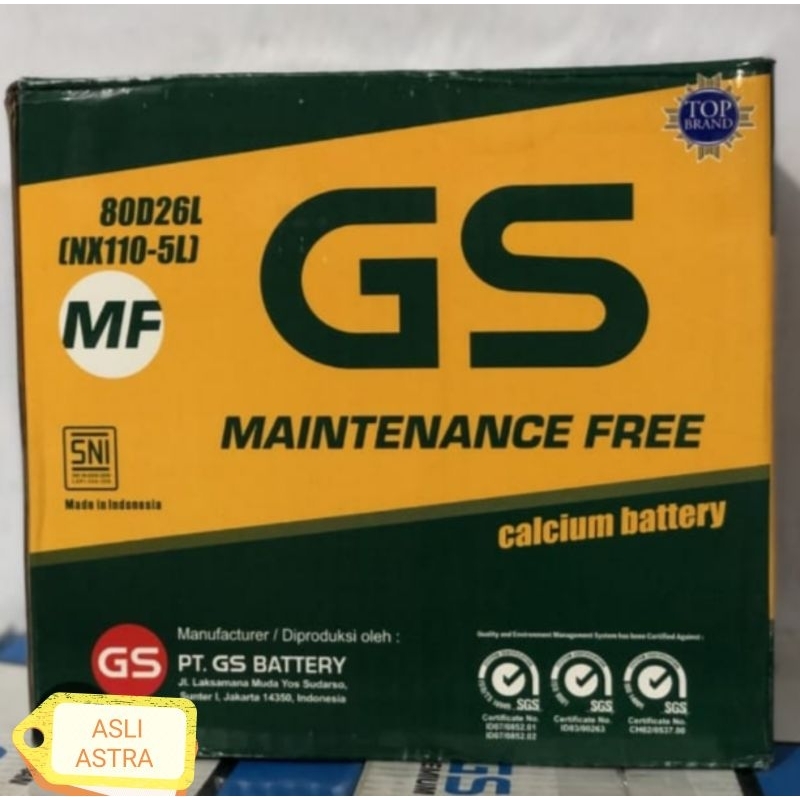 Jual AKI MOBIL GS ASTRA MF NX110-5L/80D26L UNTUK MOBIL PAJERO, FORTUNER, INNOVA, DLL | Shopee ...
