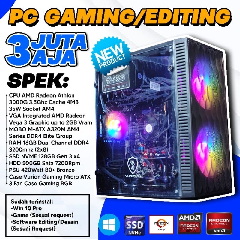 Jual PC GAMING EDITING AMD RYZEN INTEL DESAIN KOMPUTER CPU | Shopee ...