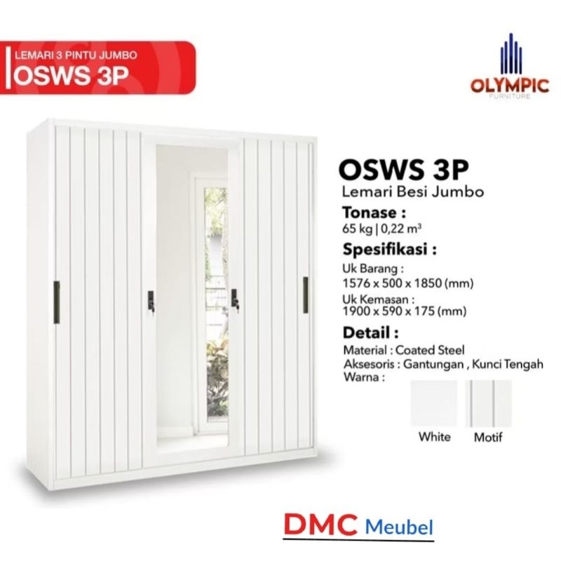 Jual Lemari Baju 3 pintu Besi Lemari Baju sliding 3 pintu kaca Lemari Jumbo besi OSWS OLYMSTEEL ...