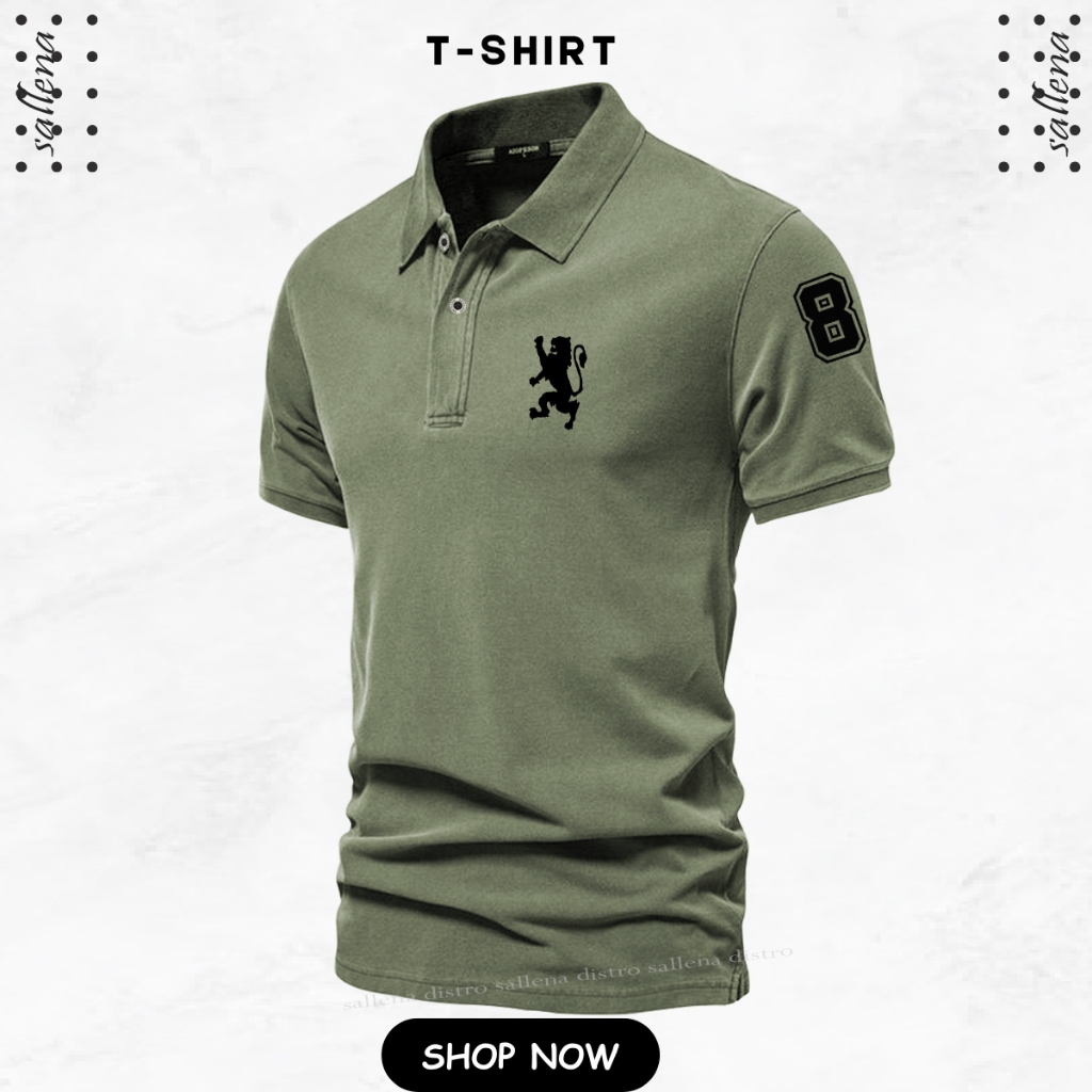Jual COD T-shrit POLO kerah Singa 8 Text Hitam Kaos polo Kerah Dewasa Shirt / Kaos Wangki Pria ...