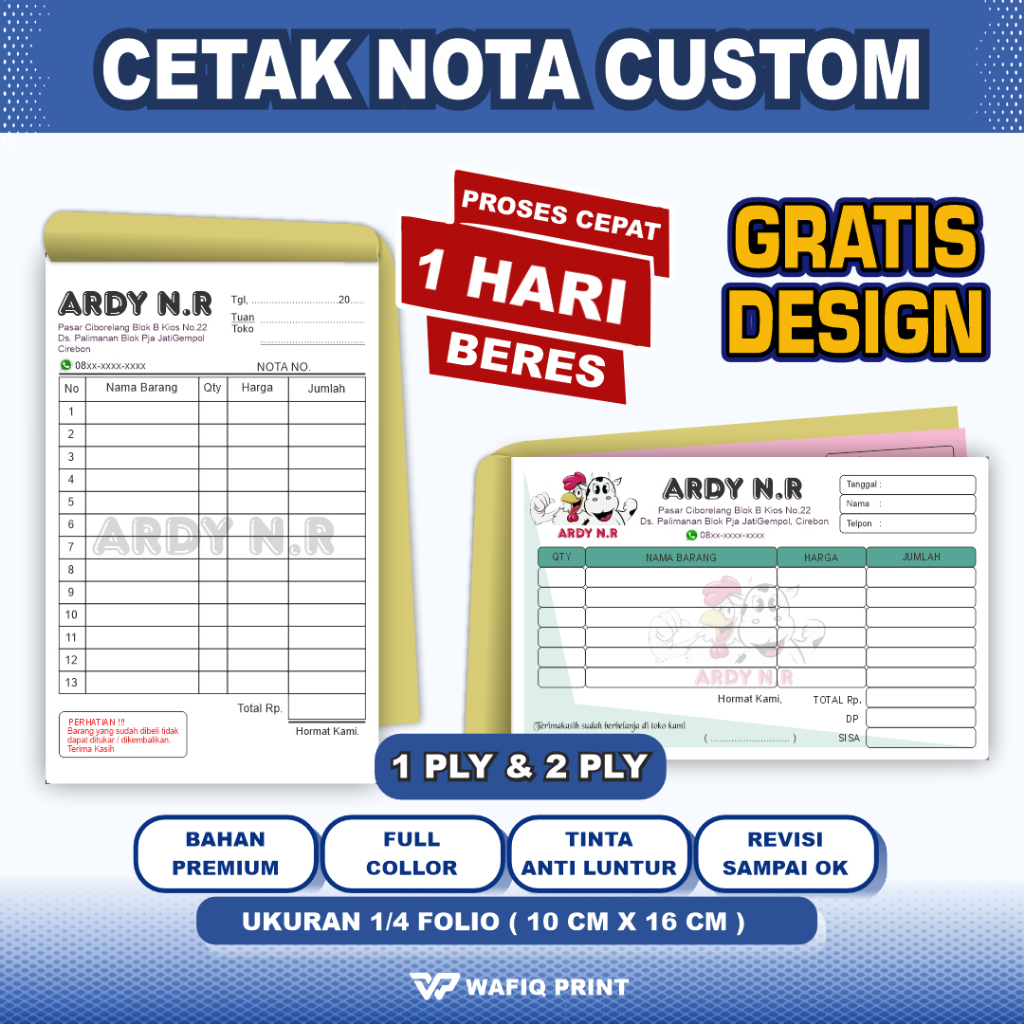 Jual Cetak Nota custom full Colour gratis design nama toko sendiri 1ply ...