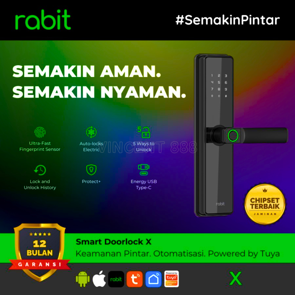 Jual Rabit Smart Door Lock X Version with Handle RFID Fingerprint ...
