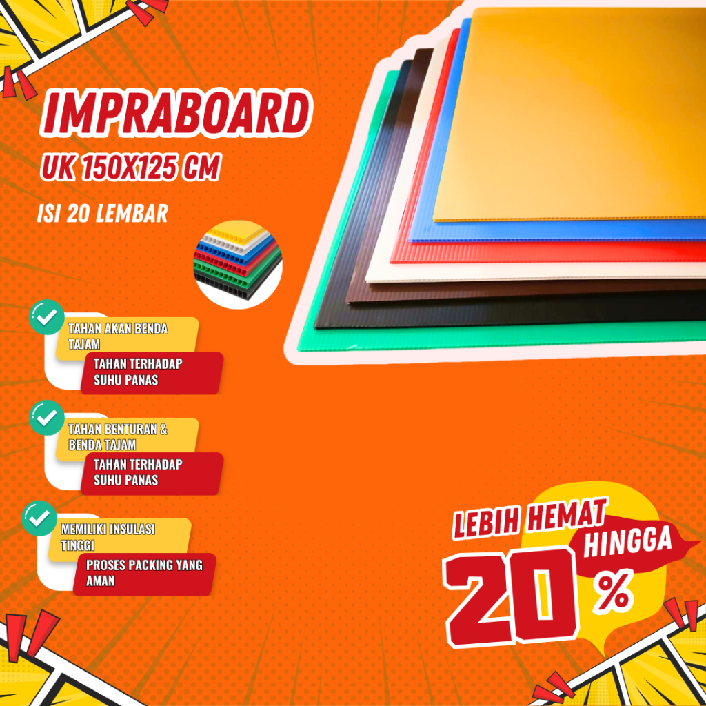 Jual Kilat Impraboard PP Corrugated Infraboard UK 150x125cm Isi 20 ...