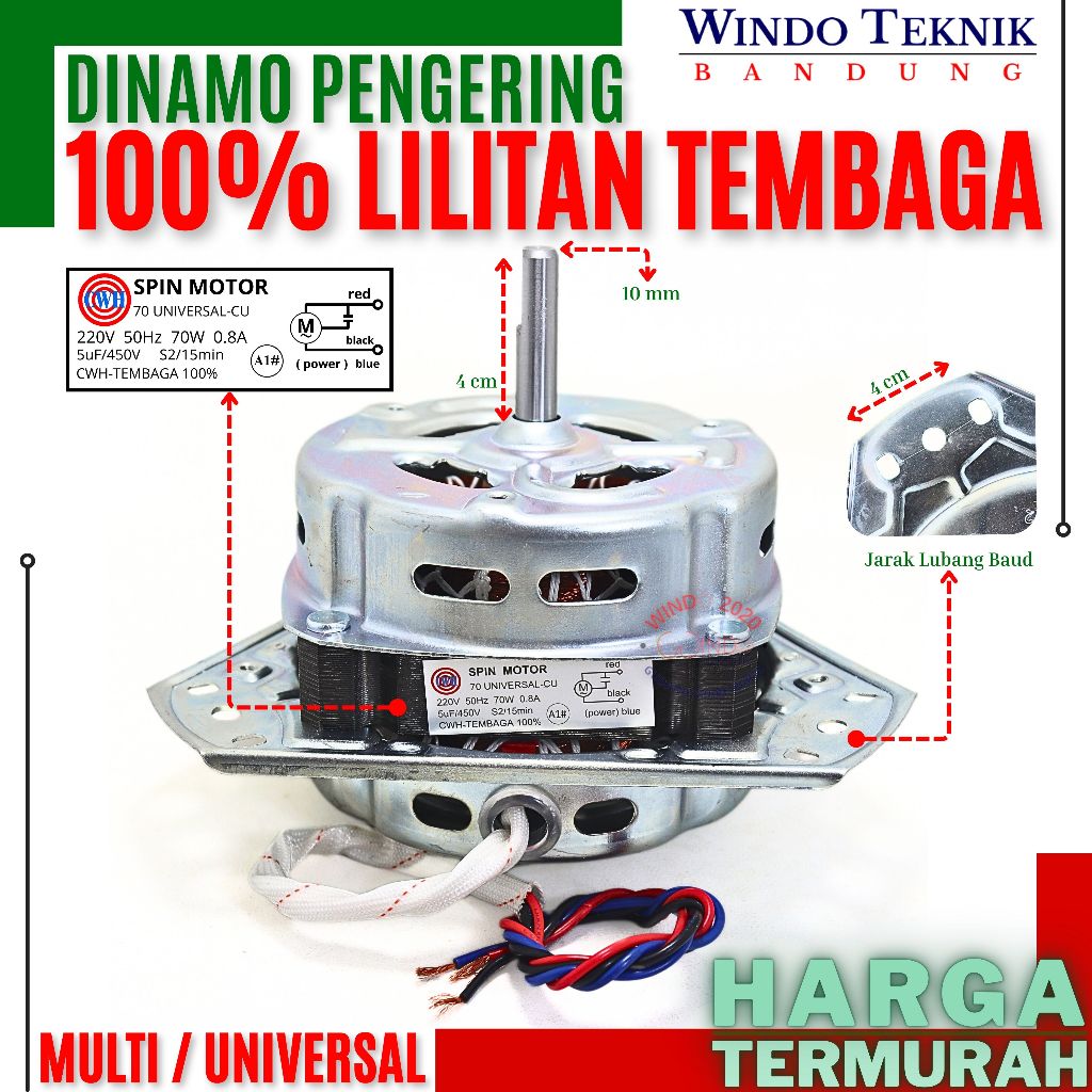 Jual DINAMO SPIN PENGERING MESIN CUCI 2 TABUNG MULTI UNIVERSAL 70WATT HANVAN | MOTOR DINAMO ...