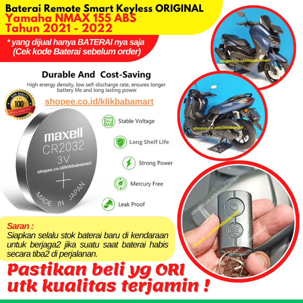Jual Baterai Remot Kunci Motor Yamaha NMAX 155cc ABS Tahun 2021 - 2022 ...