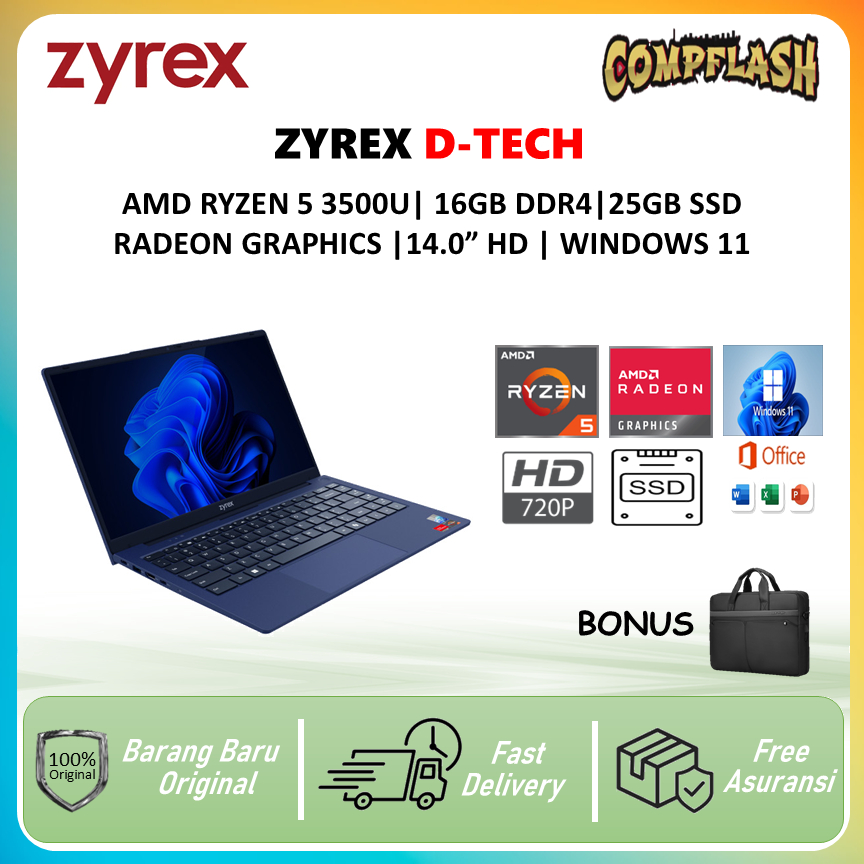 Jual Laptop Zyrex D-Tech AMD Ryzen 5 3500 16GB Ram 256GB SSD Windows 11 ...