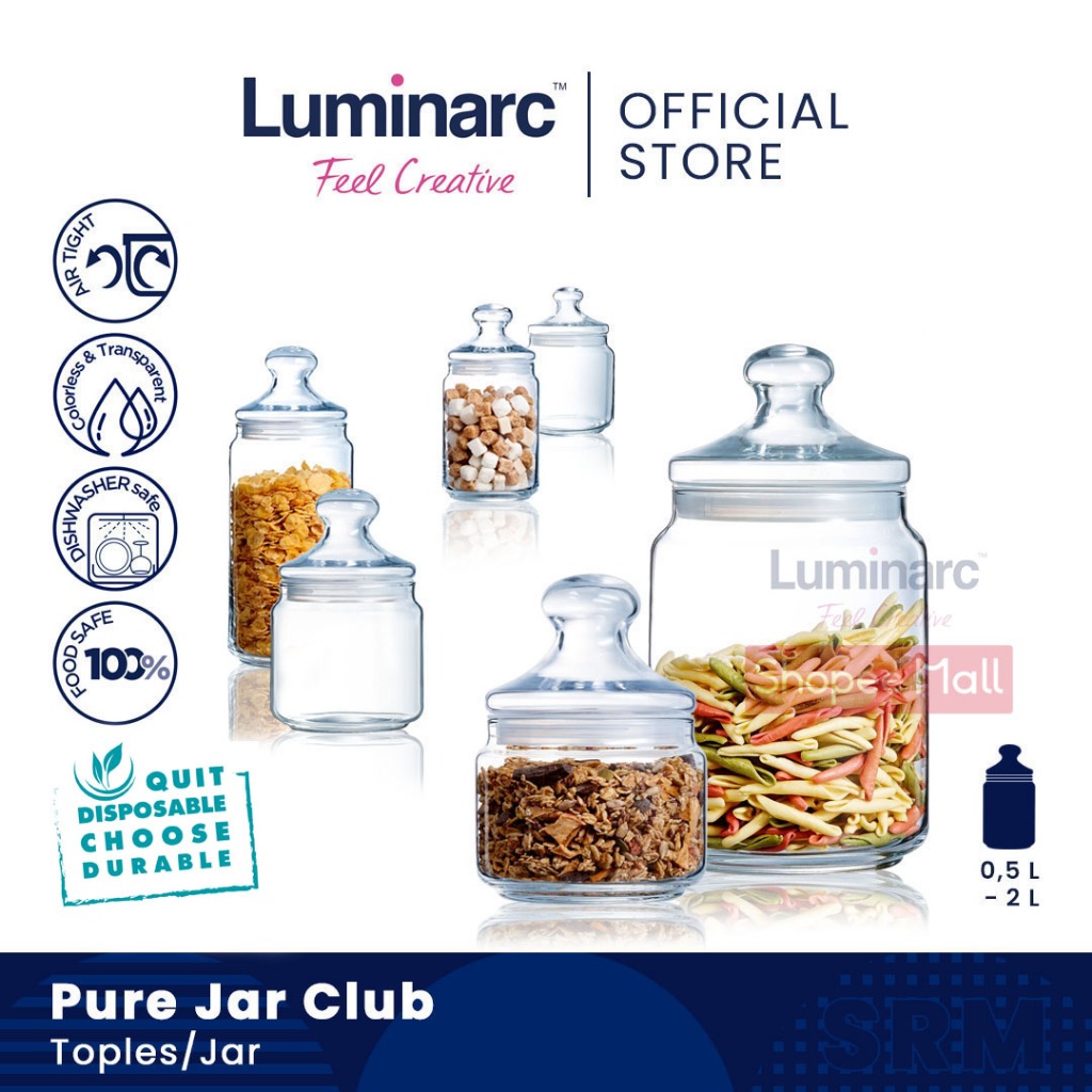 Jual LUMINARC Toples Kaca Pure Jar Club 500ml/750ml/1L/1,5L/2L | Shopee Indonesia