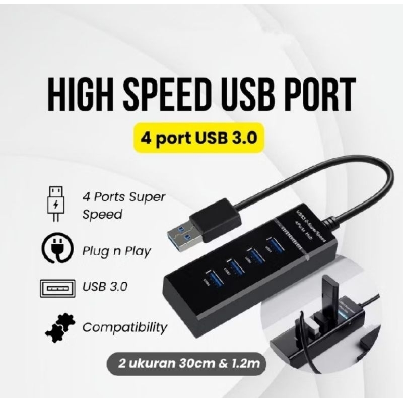 Jual USB HUB 3.0 HUB 4 PORT / USB 3.0 HUB HIGH SPEED 4 PORT (30CM - 1.2M) | Shopee Indonesia