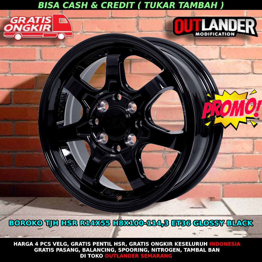 Jual VELG MOBIL RACING RING 14 TYPE HSR BOROKO TJH R14X5,5 H 4X100 - 4X114,3 ET36 GLOSSY BLACK ...