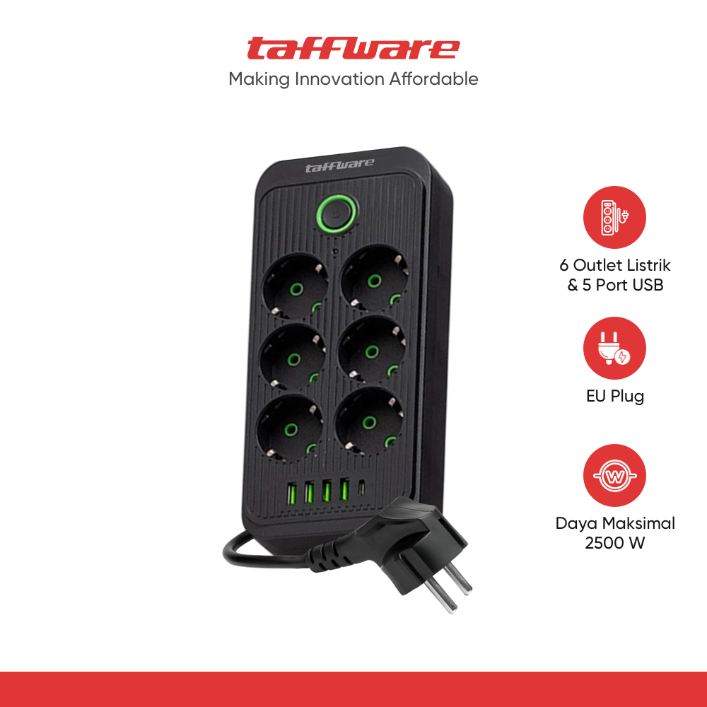 Jual Taffware Stop Kontak USB Type C EU Plug Flame Retardant 10A 220V 2500W - QL-1075U | Shopee ...