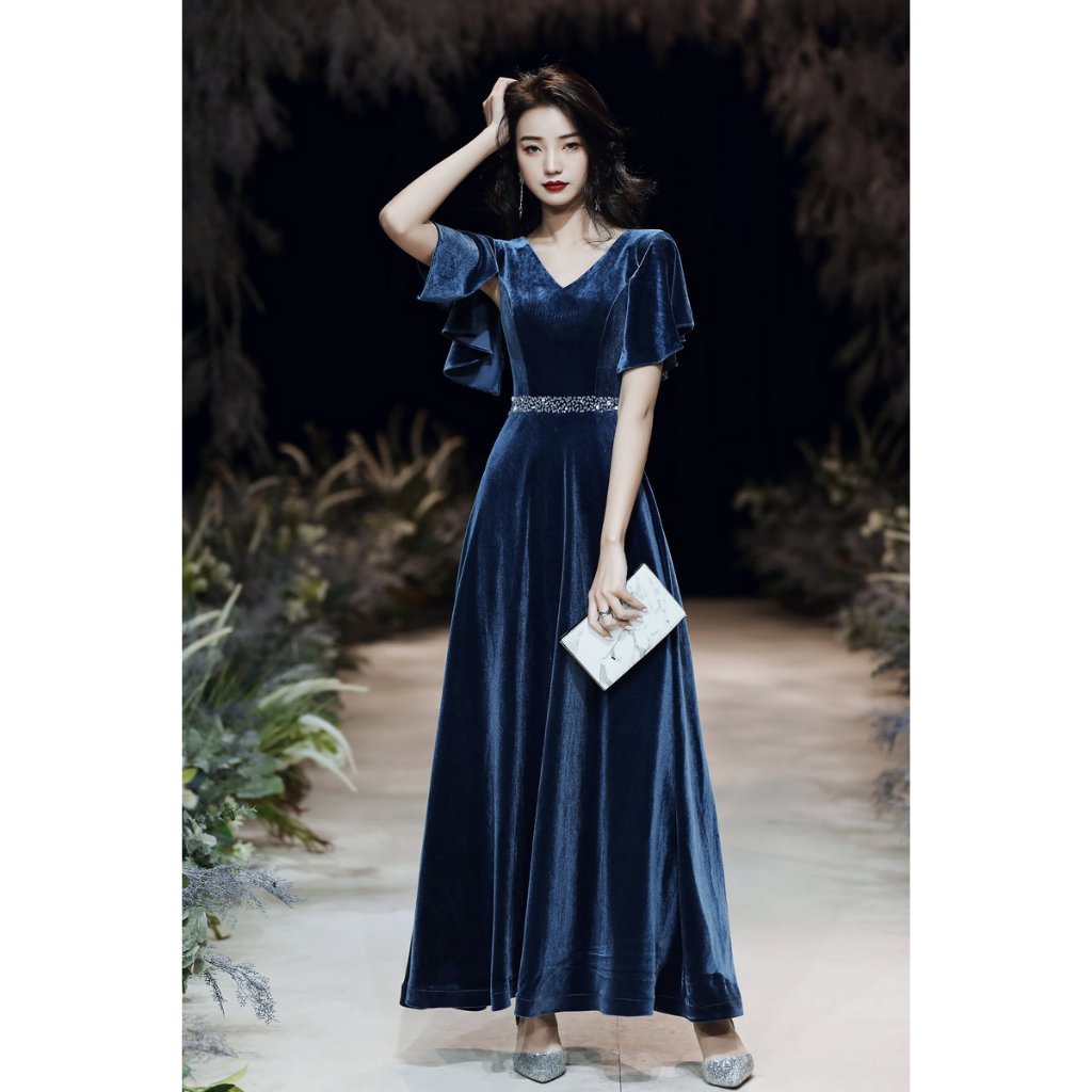 Jual LONGDRESS VELVET/GAUN MALAM BAHAN BELUDRU PREMIUM | Shopee Indonesia