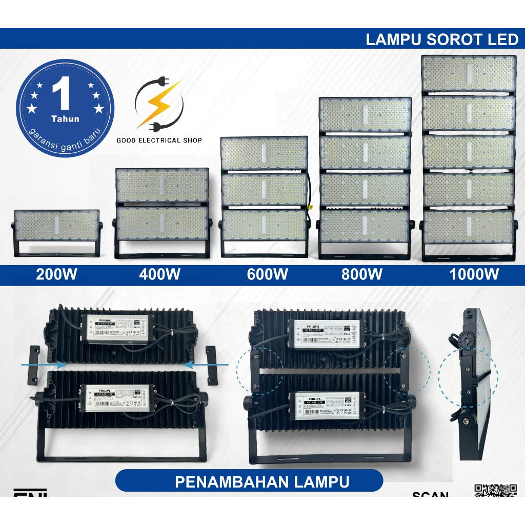 Jual Lampu Sorot LED 200W/400W/600W/800W/1000W Lapangan LED Trafo ...