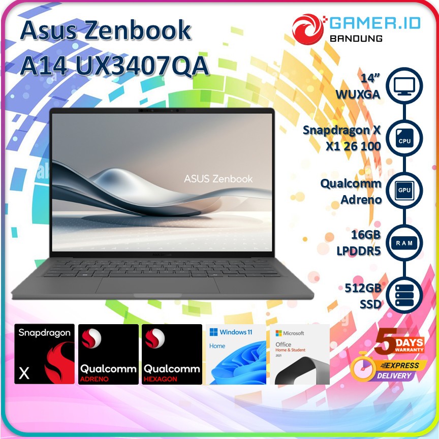 Jual ASUS ZENBOOK A14 UX3407QA SNAPDRAGON X X1 26 100 16GB 512GB 14 ...