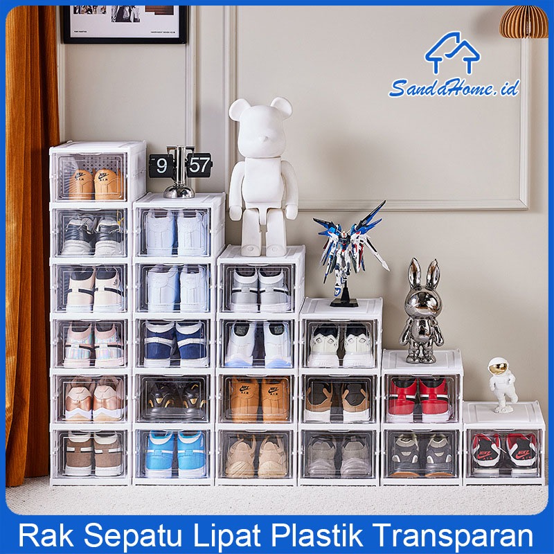 Jual [Ready Stock] Rak Sepatu Lipat Plastik Transparan Kotak Sepatu ...