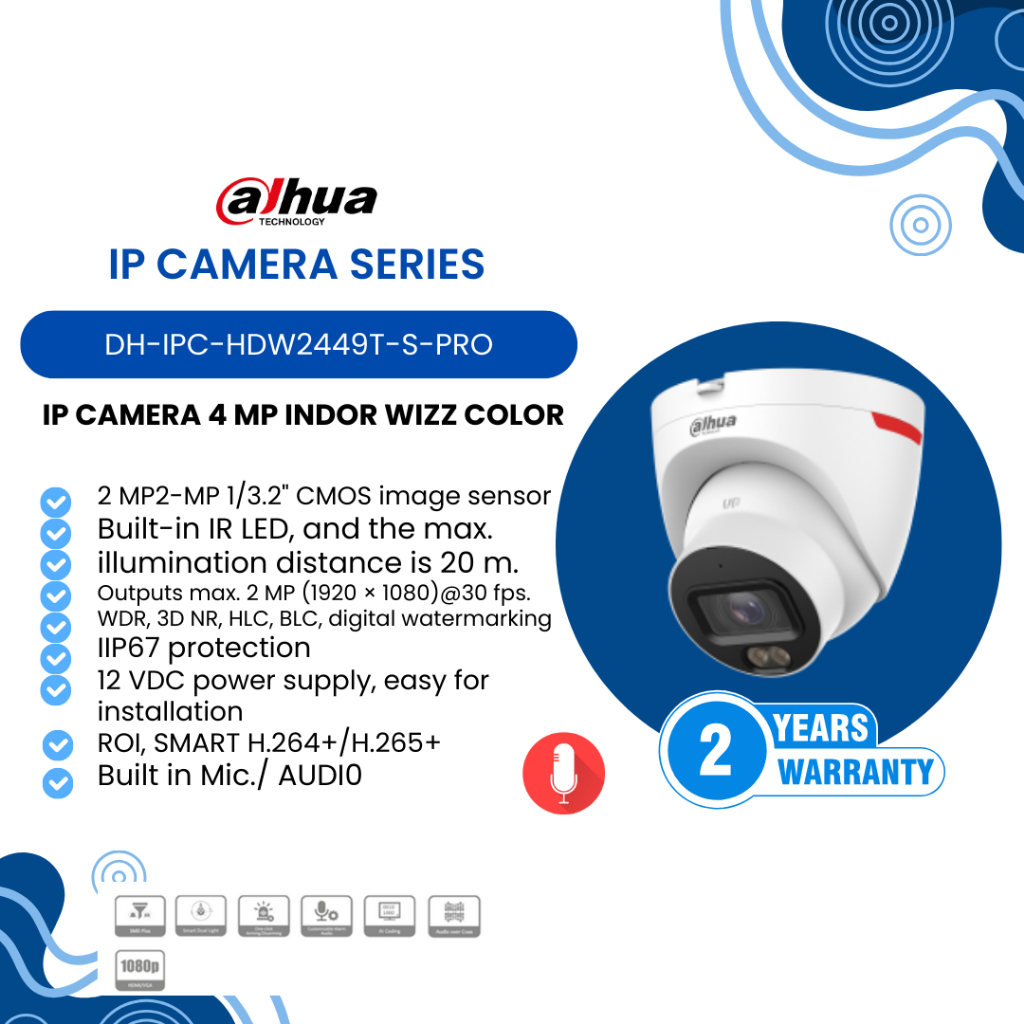Jual DAHUA IPC-HDW2449T-S-PRO IP Camera Indoor 4MP WizzColor | Shopee ...