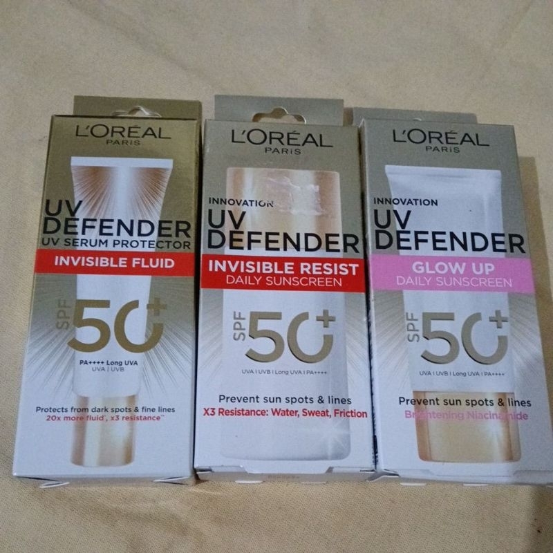 Jual L'oreal UV defender invisible fluid / invisible resist / glow up ...