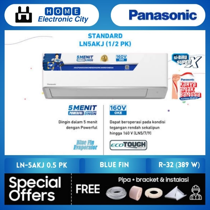 Jual AC PANASONIC CS/CU-LN5AKJ 1/2 PK 389 WATT LOW WATT SI-BIRU STANDARD TURBO COOLING R32 5.000 ...