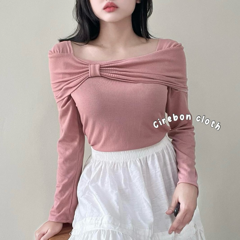 Jual KIYANA Cirebon Cloth - Briella Ribbon Top / Off Shoulder / Sabrina Knit Top / Atasan Wanita ...