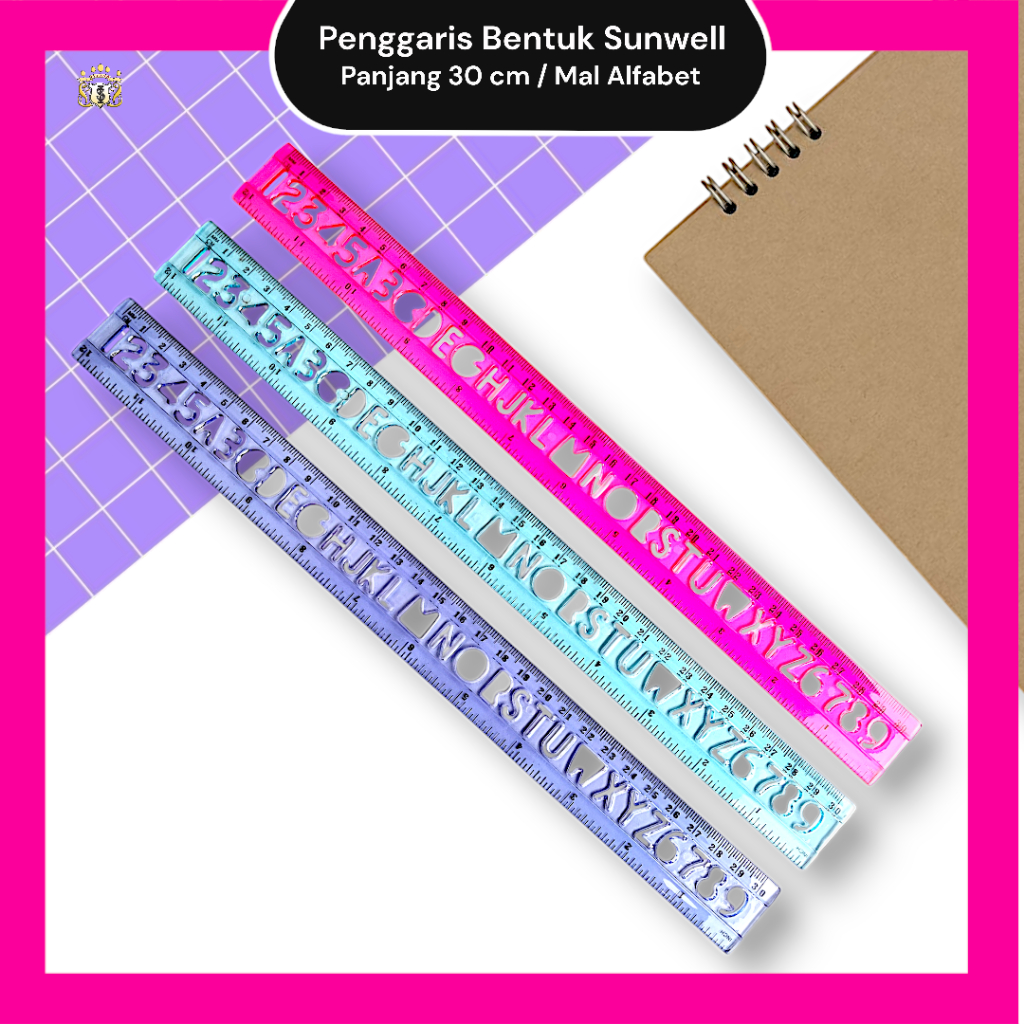 Jual Penggaris Sunwell Bentuk / Mal / Sablon Alfabet (Huruf) dan Angka ...