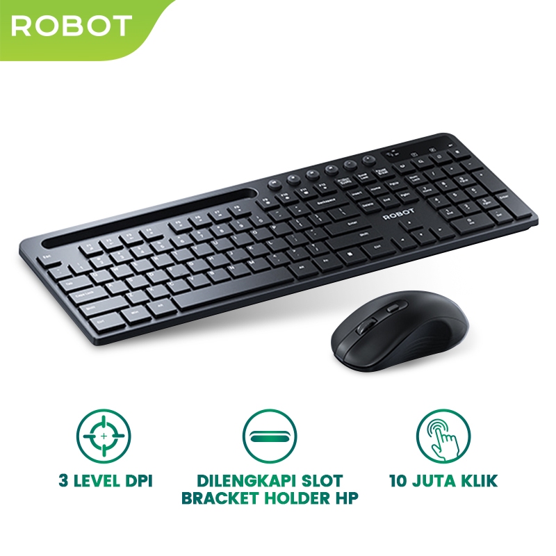 Jual ROBOT KM3700 Keyboard dan Mouse Wireless Kit Slot Penyangga Hp ...